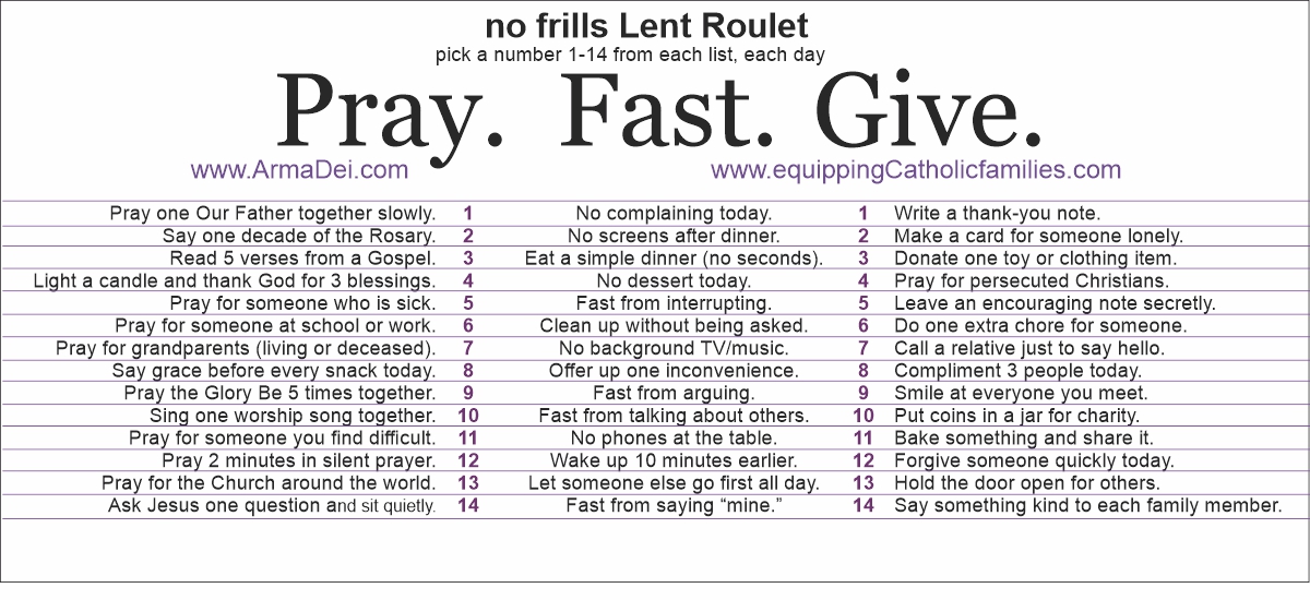 no frills Lent Roulette - Equipping Catholic Families